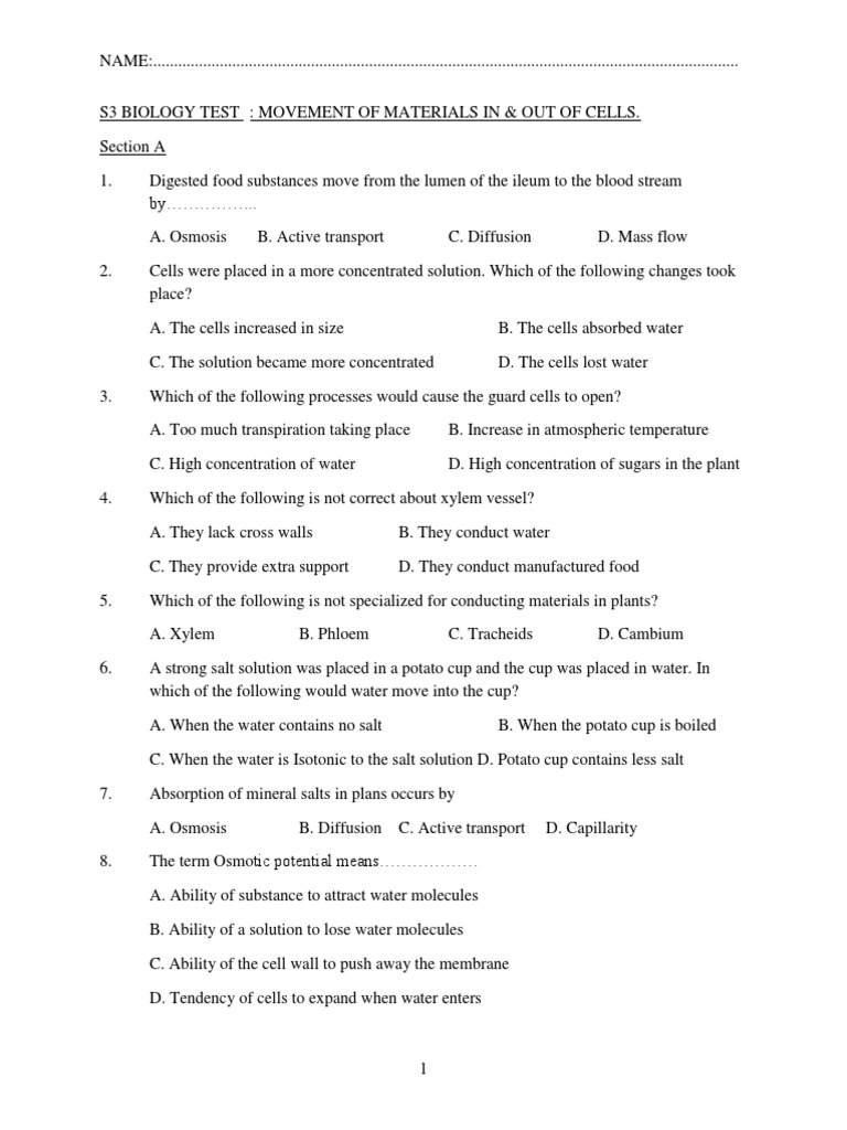 Cell Physiology Questions Pdf