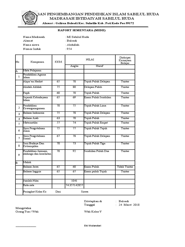 Rapot Kls 5 Fix | PDF