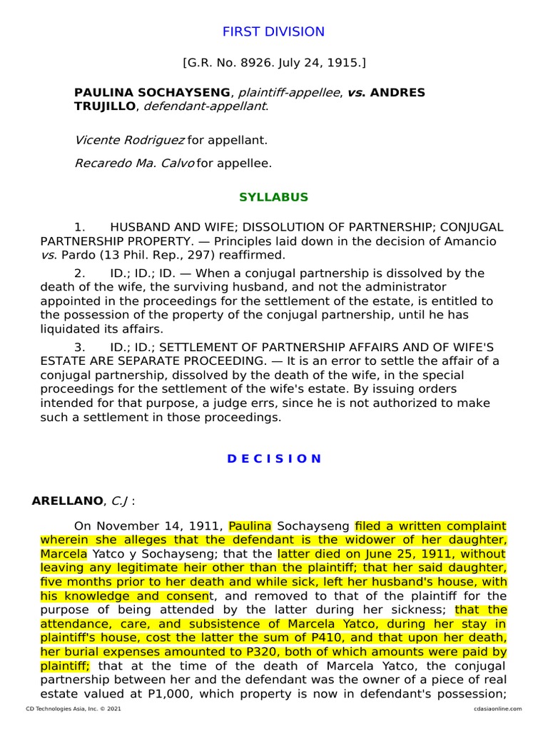 G.R. No. 8926 - Sochayseng v. Trujillo | PDF | Judgment (Law) | Common Law