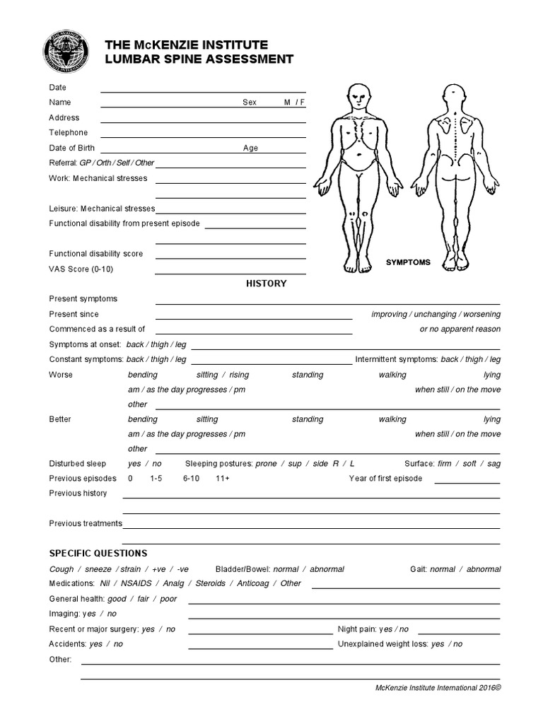 Lumbar Spine Assessment Form | PDF
