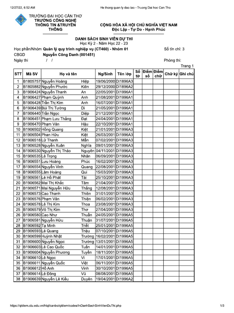 DS Quản lý quy trình nghiệp vụ (CT460) - Nhóm 01 HK2 2022 2023 | PDF