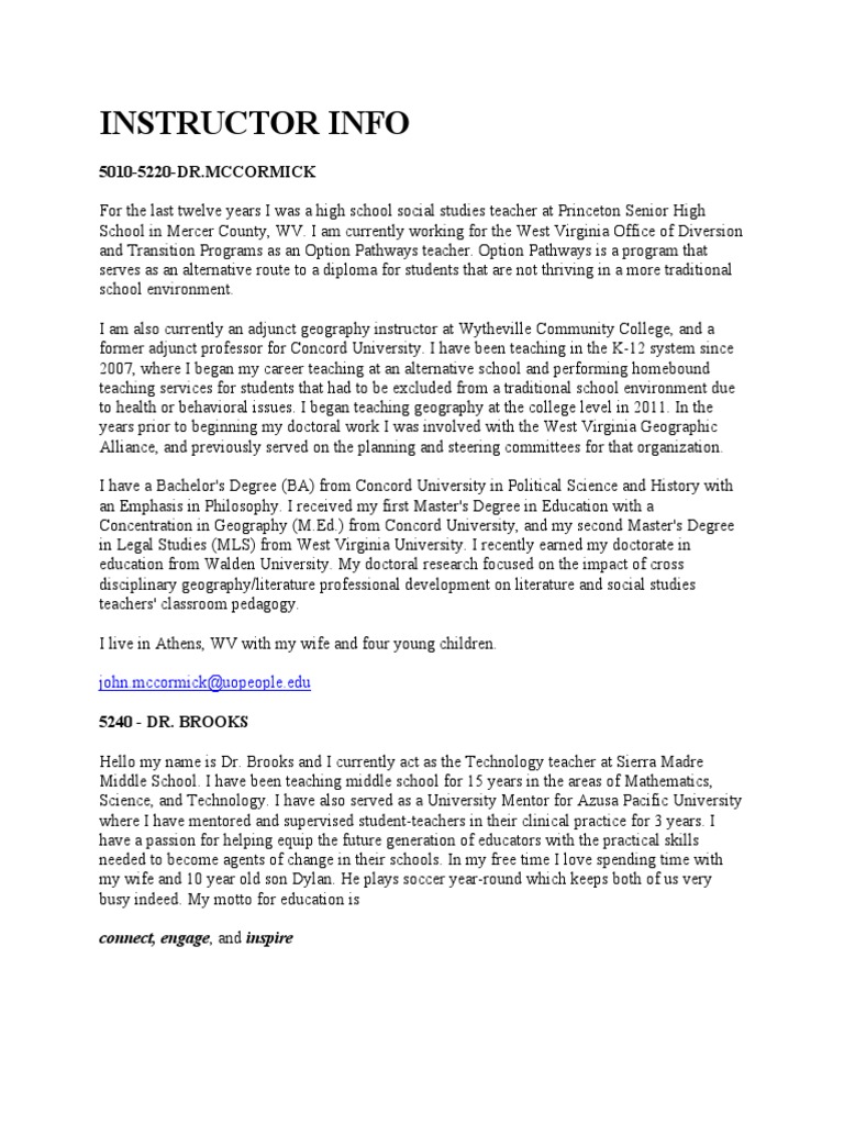 Instructor Info | PDF