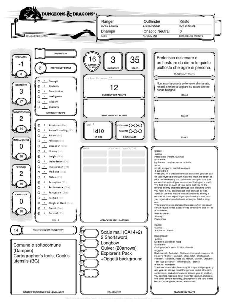 5E CharacterSheet Fillable | PDF | Tabletop Games | Gary Gygax Games