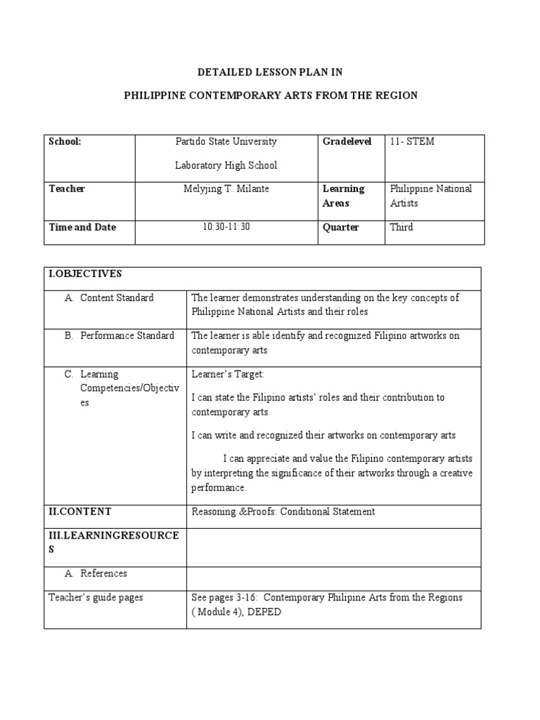 Detailed Lesson Plan - Milante (PT) | PDF | Learning | Lesson Plan