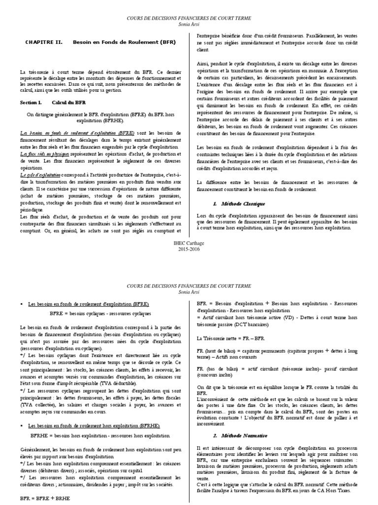 Calcul et Gestion du BFR en Entreprise | PDF