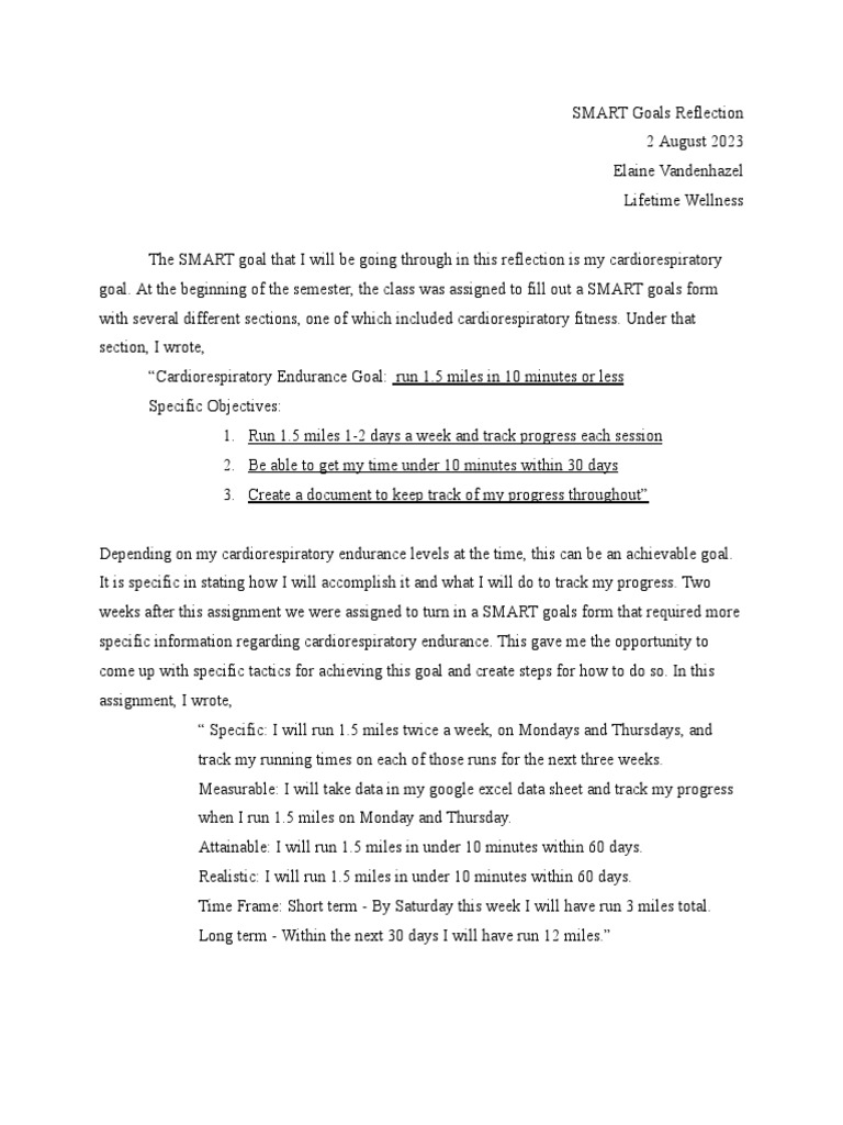 smart goals reflection | PDF