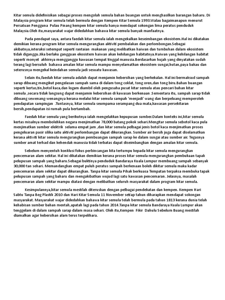 Faedah Kitar Semula Karangan | PDF