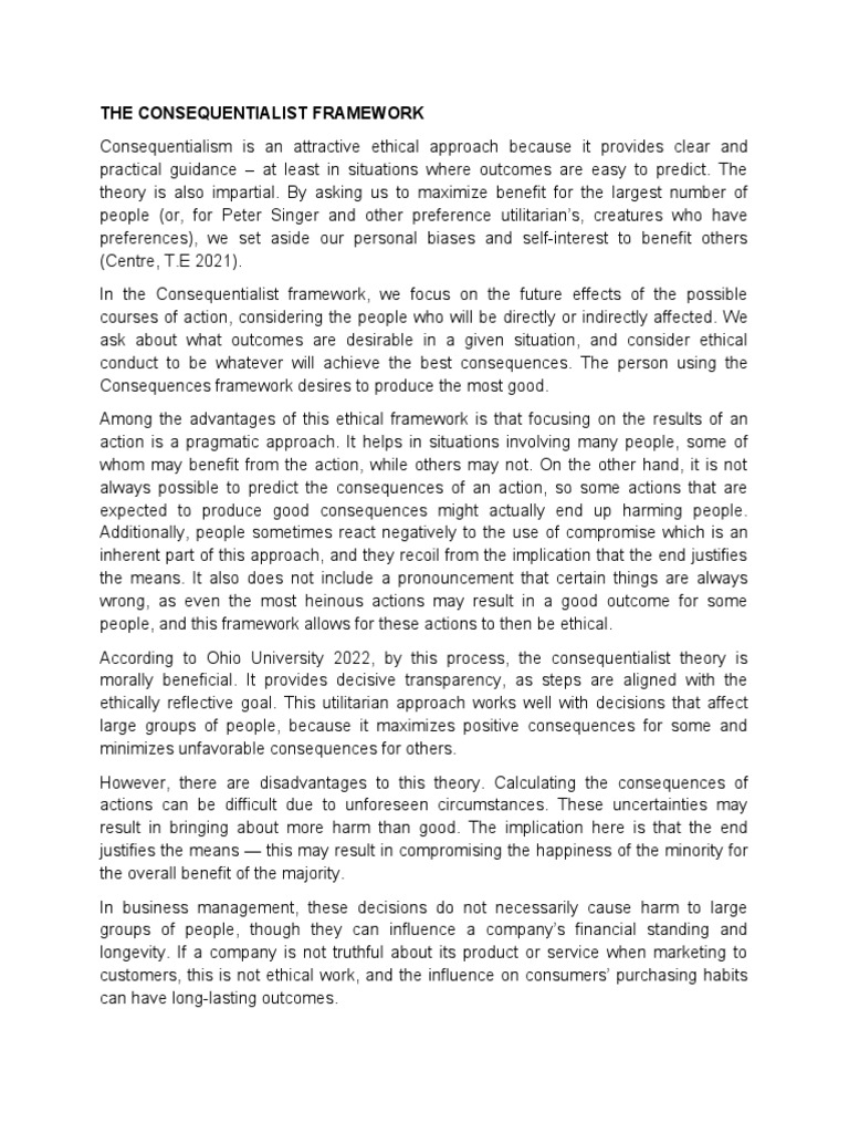 The Consequentialist Framework | PDF