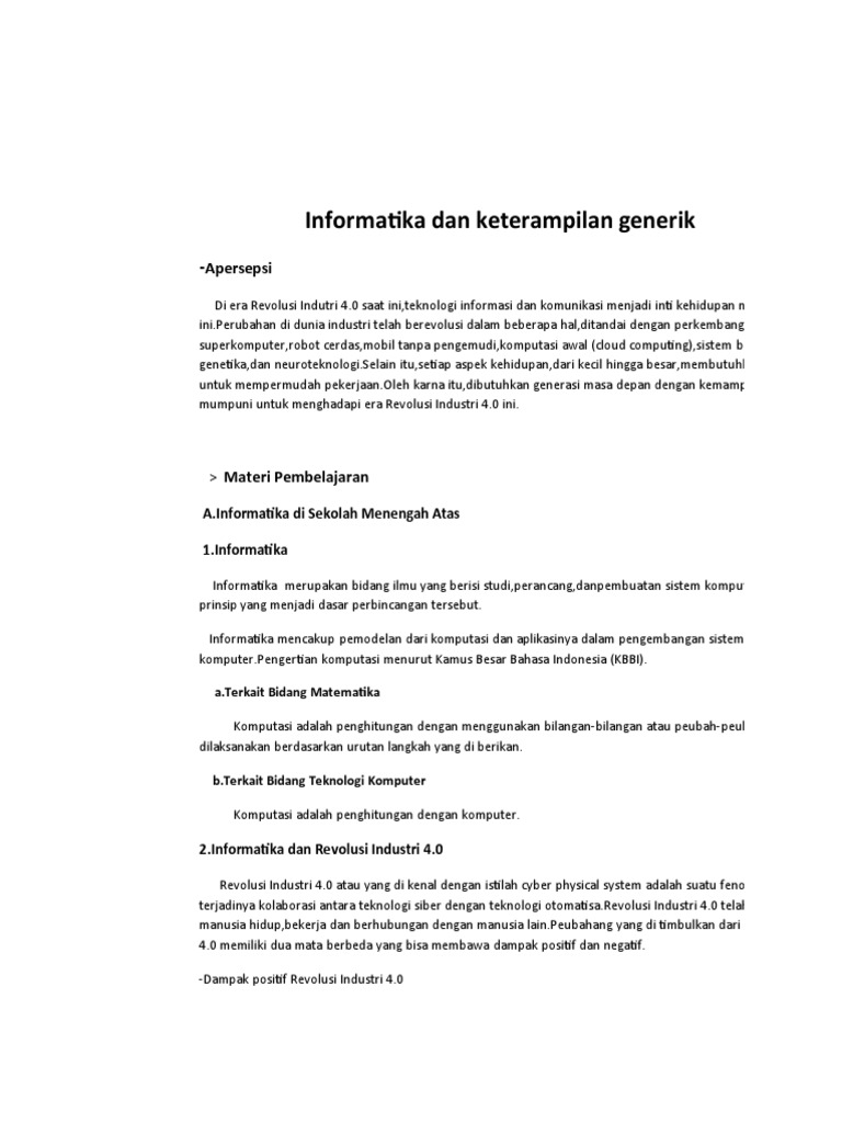 Informatika Dan Keterampilan Generik | PDF
