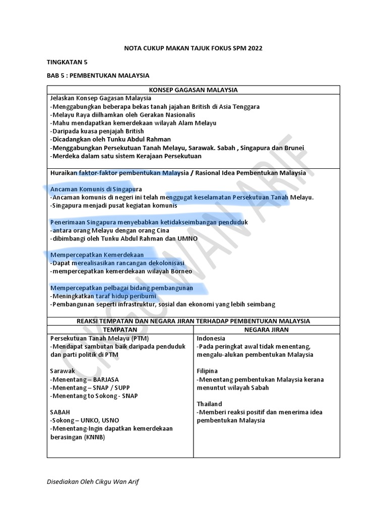 t5 b5 - Nota Sejarah Fokus SPM 2022 | PDF