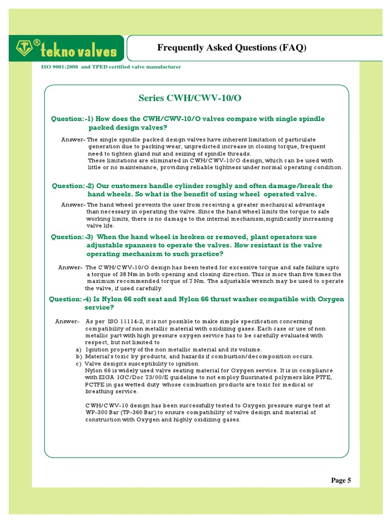 Tecno Valve FAQ | PDF | Technology & Engineering