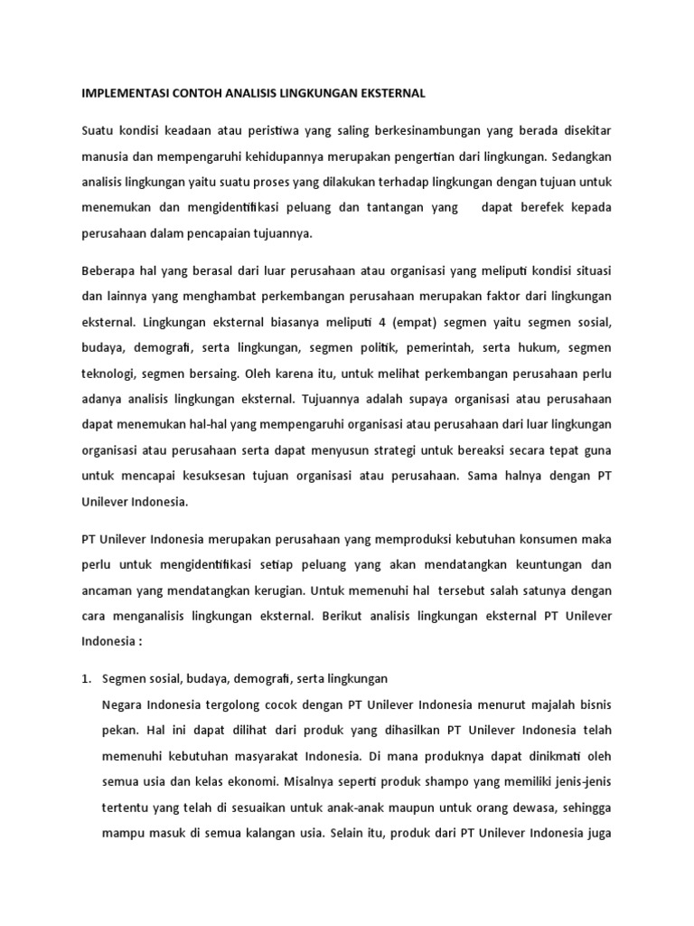 Implementasi Contoh Analisis Lingkungan Eksternal | PDF | Bisnis ...