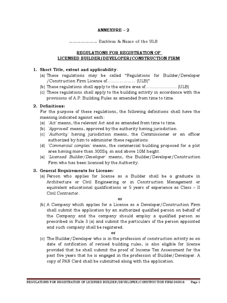 Annexure-2-Regulations For LICENSED BUILDER DEVELOPER CONSTRUCTION FIRM ...