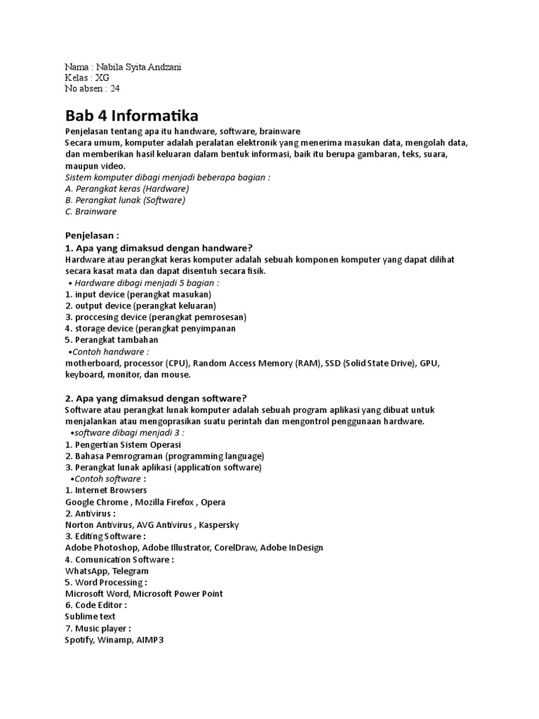 Tugas Informatika (Nabila Syita - XG - 24) | PDF | Komputer