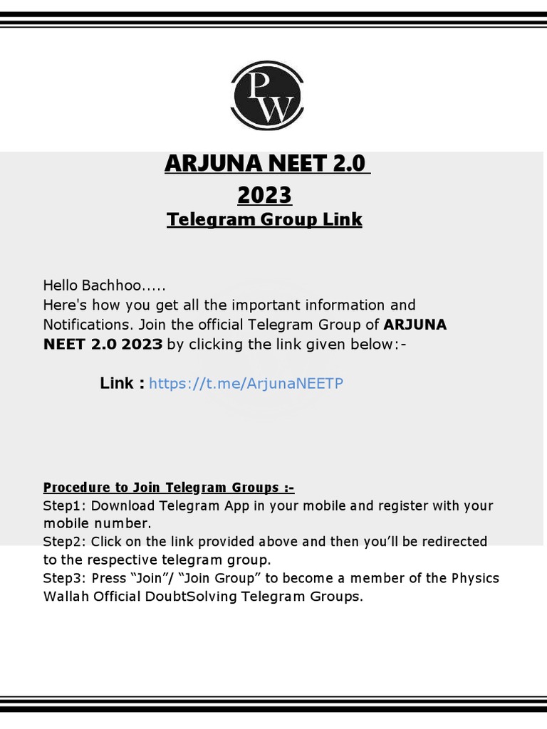 Telegram Group Link - Arjuna NEET 2.0 2023 | PDF