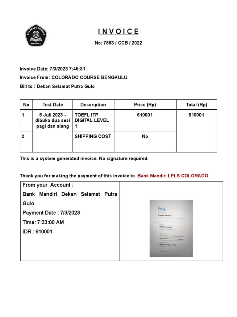 TOEFL Itp Online - Test Number - Dekan Selamat Putra Gulo | PDF