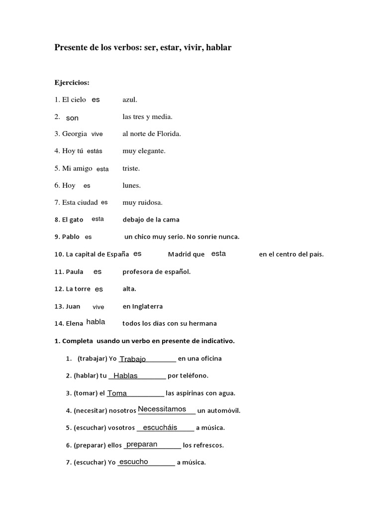 Ejercicios Presente Regulares | PDF