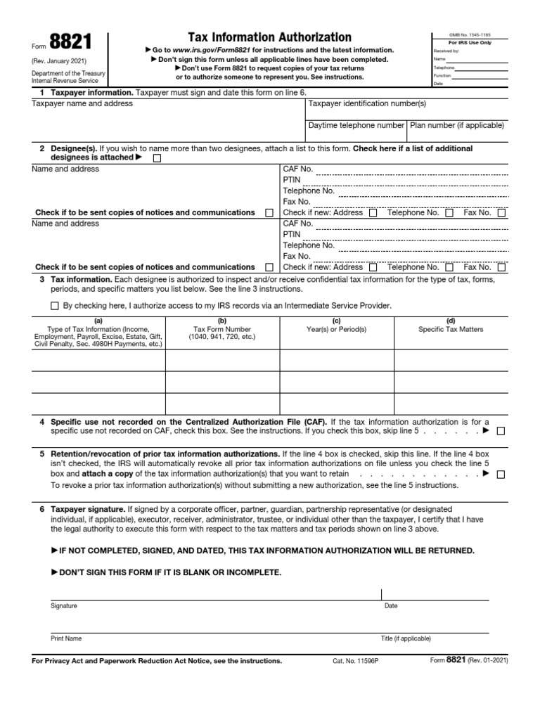Tax Information Authorization: Form (Rev. January 2021) Department of ...
