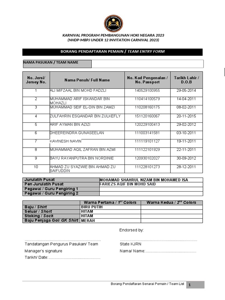 Borang Pendaftaran Pasukan-2 | PDF