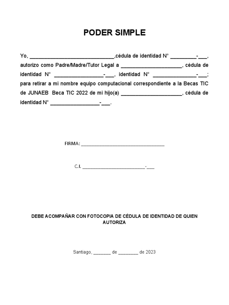 Ejemplo Formato Poder Simple 2023 | PDF | Finanzas y dinero