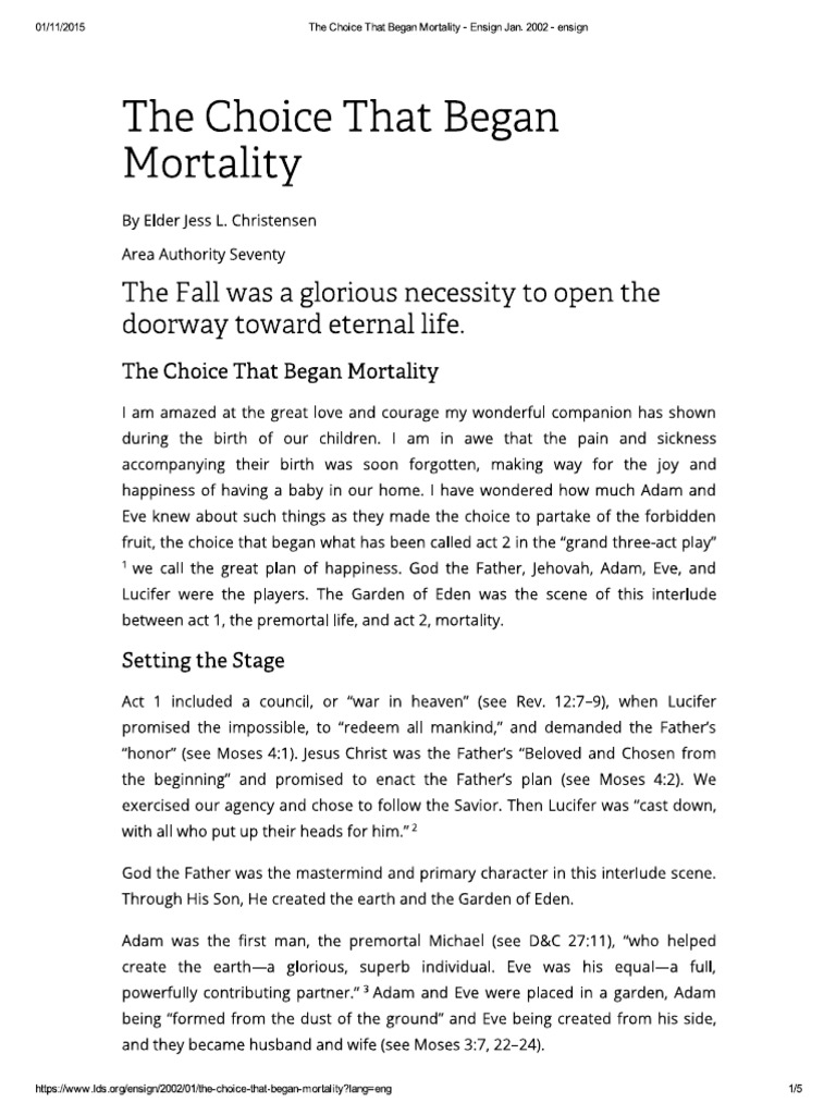 Lds Ensign January 2002 The Fall | PDF