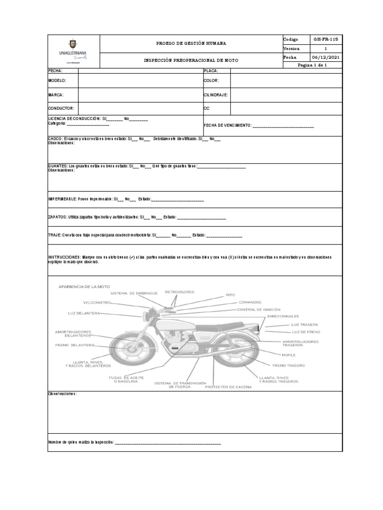 Inspección Preoperacional de Moto | PDF