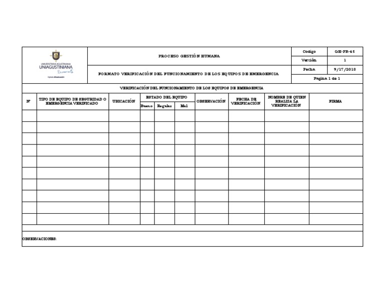 Formato de Inspeccion Equipos de Emergencia (10) . | PDF