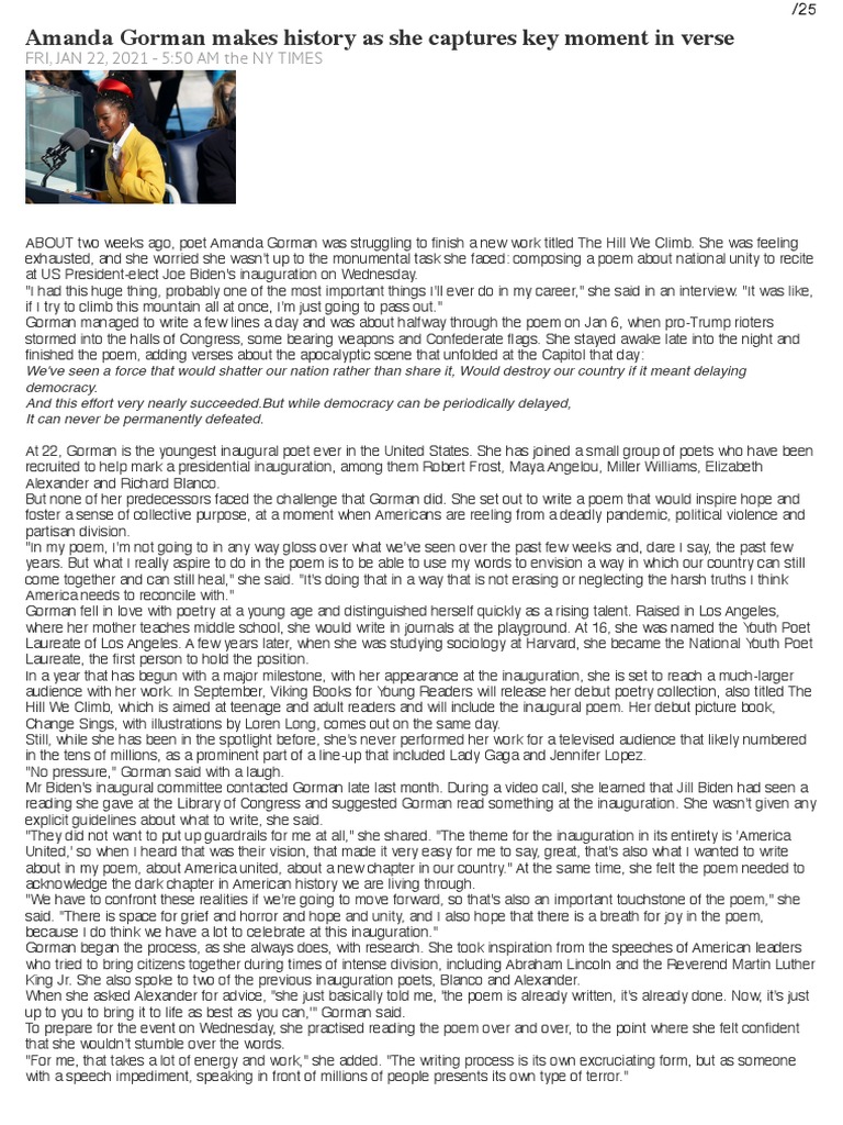 Amanda Gorman's Inaugural Poem Journey | PDF