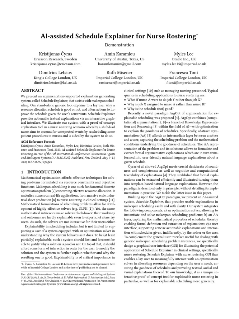 AI-Assisted Schedule Explainer For Nurse Rostering | PDF