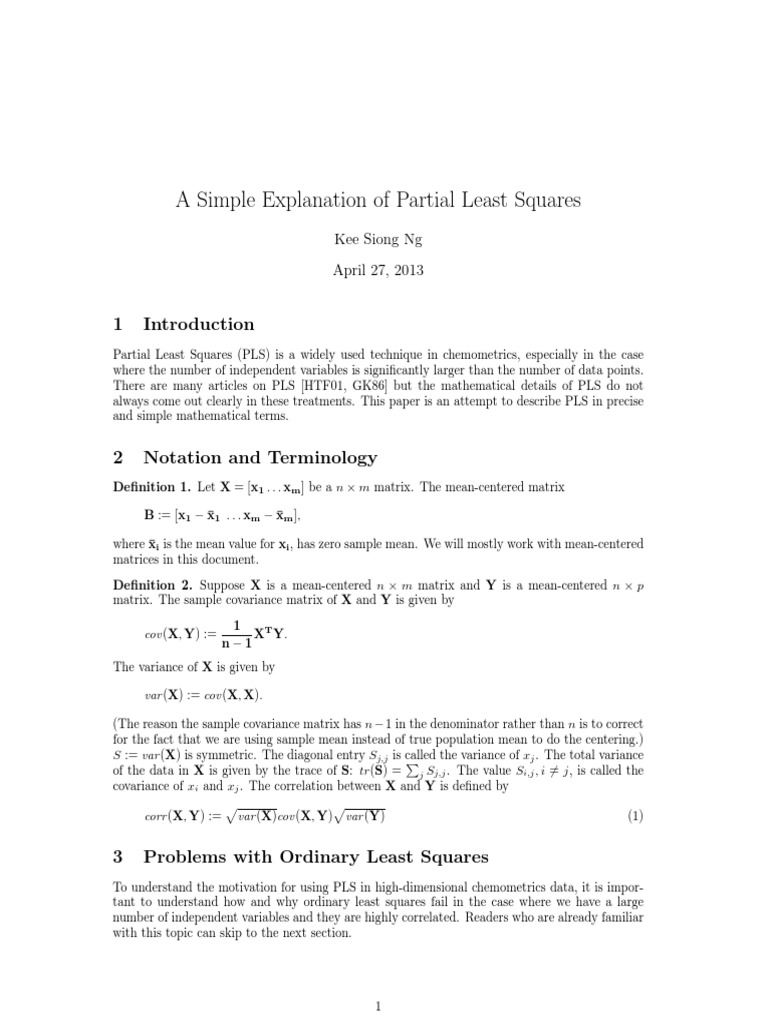 A Simple Explanation of Partial Least Squares | PDF | Ordinary Least Squares | Linear Regression