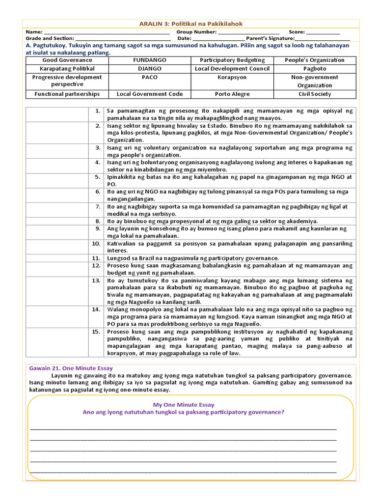 Aralin 3 Individual Activity Sheet | PDF