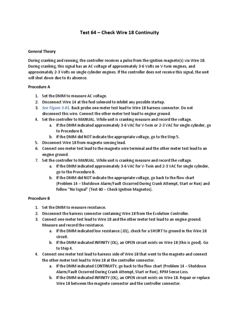 Test 64 - Check Wire 18 Continuity (Updated) | PDF