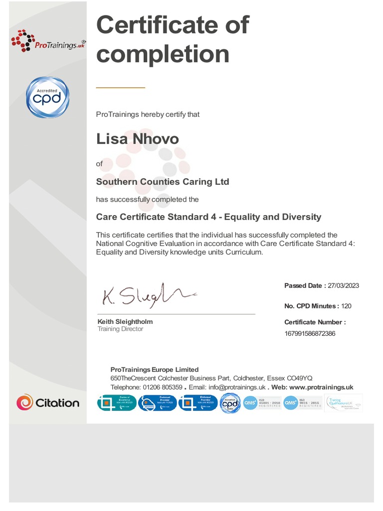 Certificate - Care Standards Certificates-Care Certificate Standard 4 ...