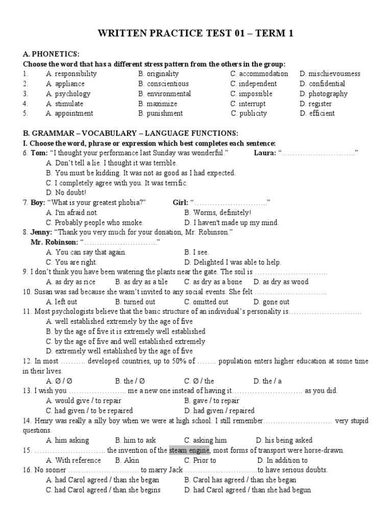 WRITTEN PRACTICE TEST 01 | PDF