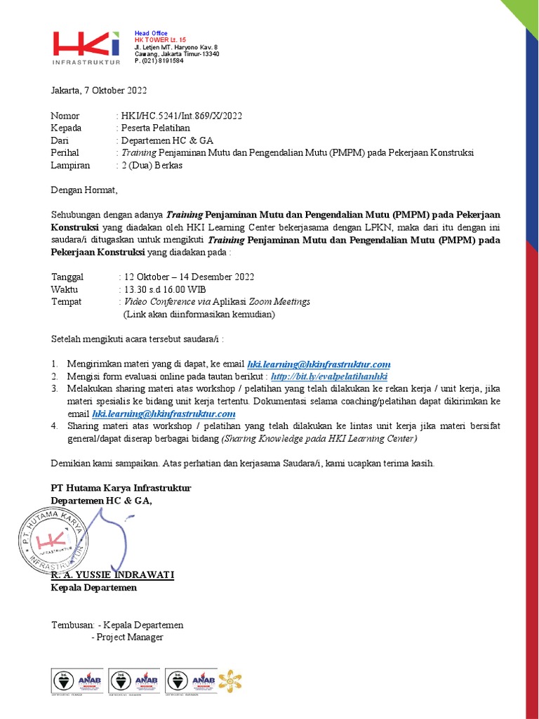 ST. Training Penjaminan Mutu Dan Pengendalian Mutu (PMPM) Pada Pekerjaan Konstruksi | PDF