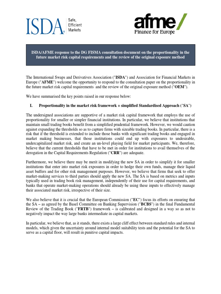 ISDA AFME EC Market Risk CP Response 240616 | PDF