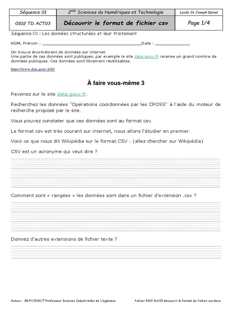 0102 Act03 Élèves Découvrir Le Format de Fichier CSV | PDF