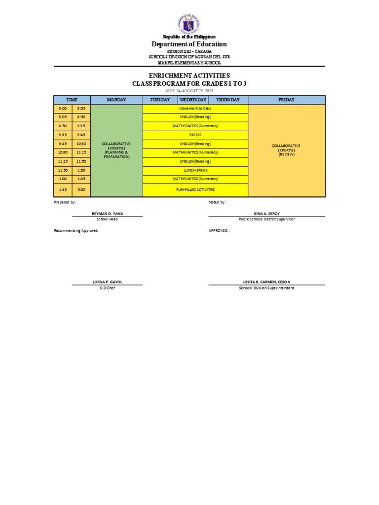 Marfil Es NLC Class Program | PDF