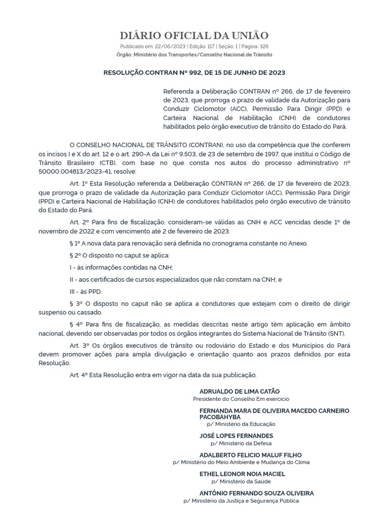 Resolução CONTRAN 992 de 2023 | PDF