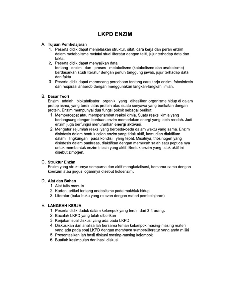 LKPD ENZIM_ALYA AZIZA | PDF