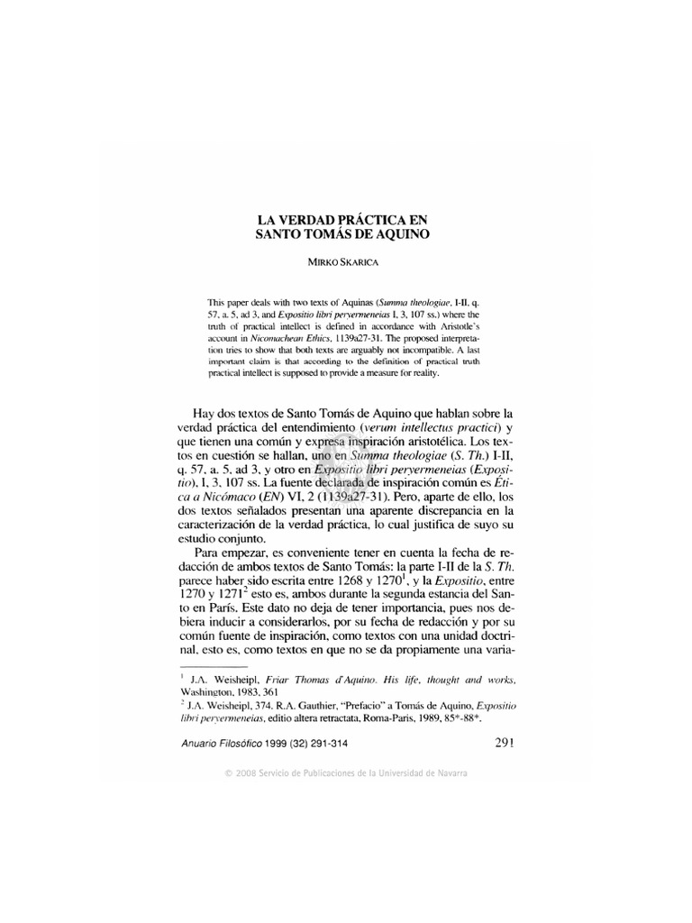 La Verdad Práctica em S. Tomás de Aquino | PDF