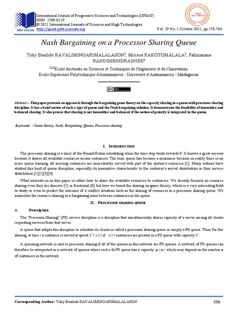 Art 11 - Nash Bargaining On A Processor Sharing Queue | PDF | Computer Engineering | Computing
