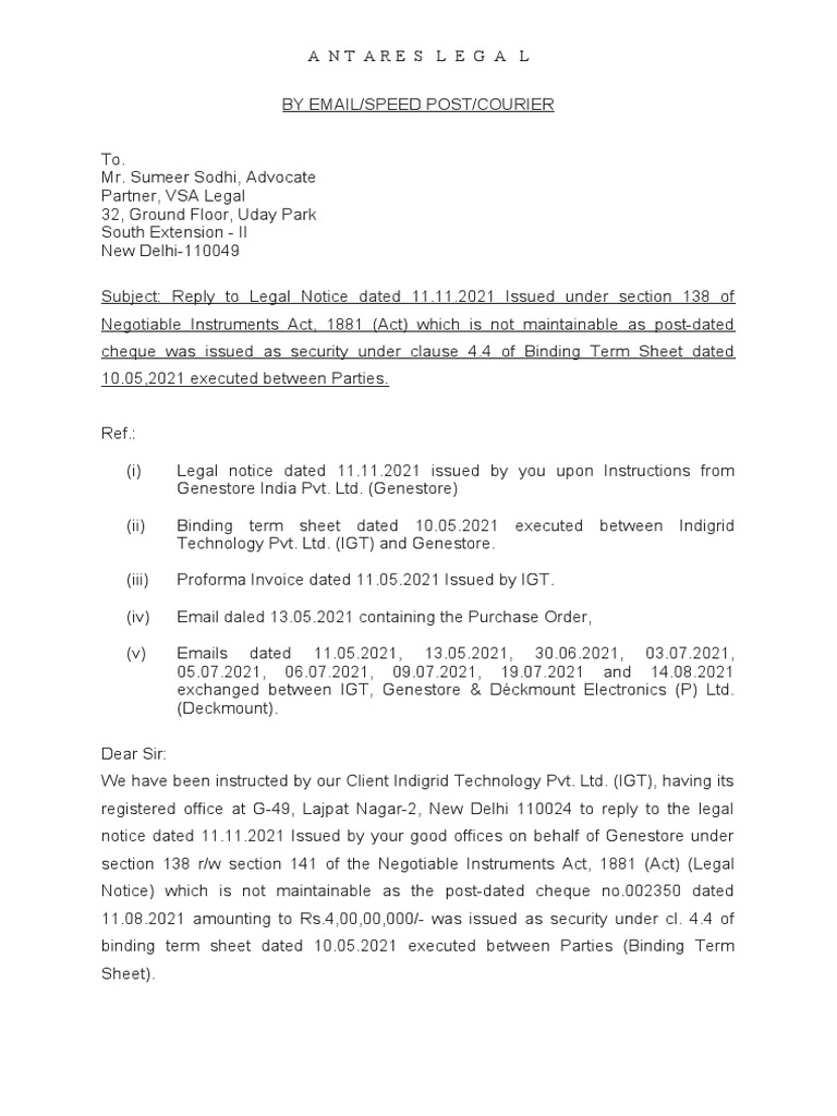 Reply-Ingrid - Notice 138 Nia | PDF | Payments | Cheque