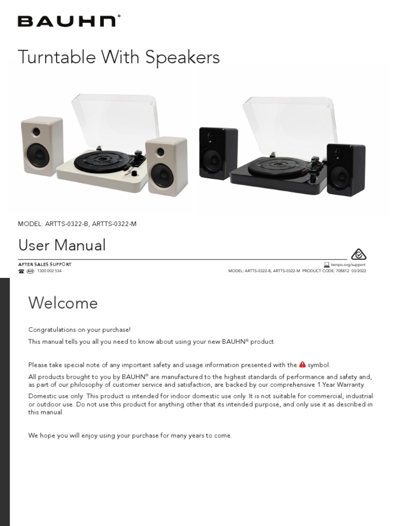 ARTTS 0322 Bauhn Retro Turntable With Speakers UM v6 | PDF | Bluetooth ...
