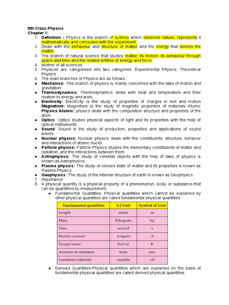 9th Class Physics | PDF | Physics | Density