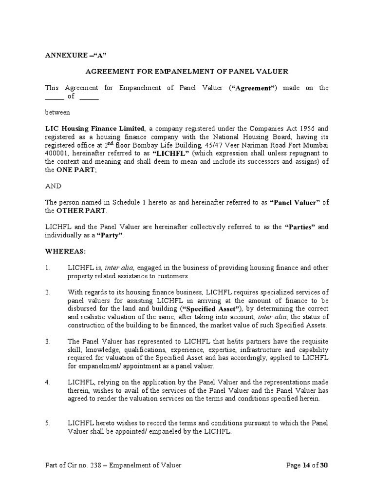 Agreement for Panel Valuer Empanelment | PDF | Real Estate Appraisal ...