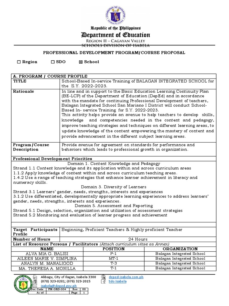 Balagan Is Inset Proposal 2023 3 Days | PDF | Curriculum | Learning