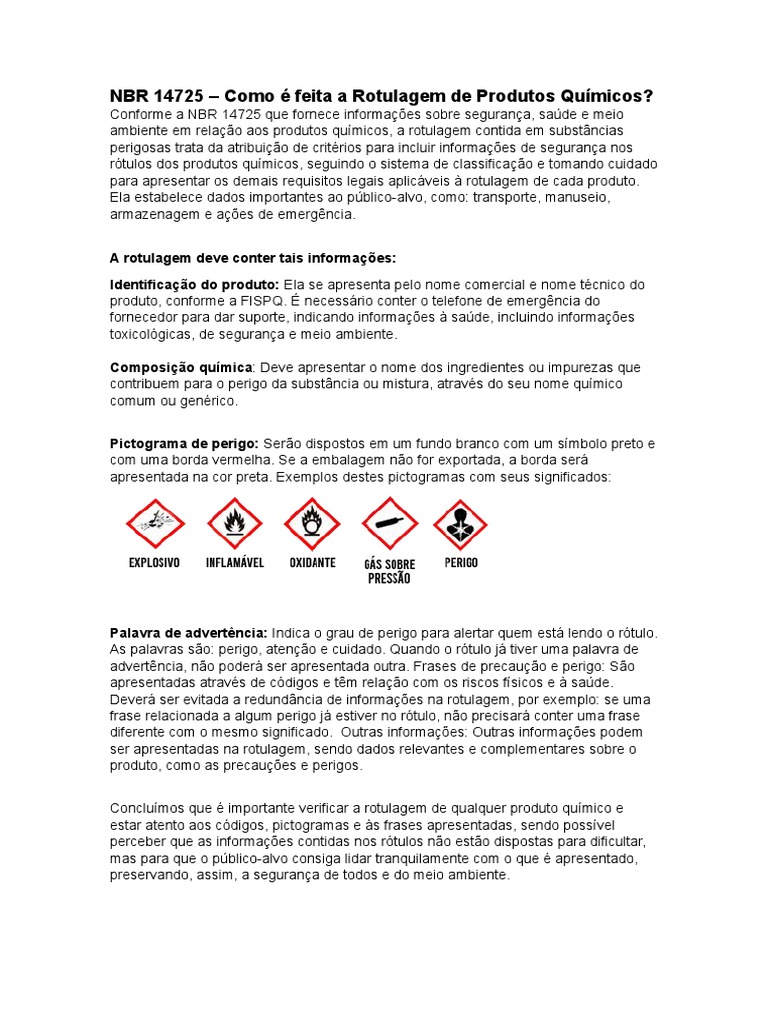 DSS - NBR 14725 Rotulagem de Produto Químico | PDF | Negócios | Autoajuda