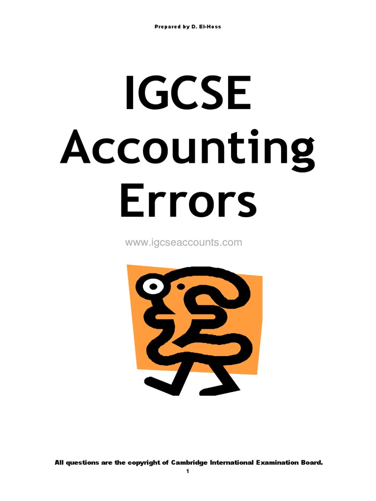 Igcse Accounting Errors Questions Only Pdf