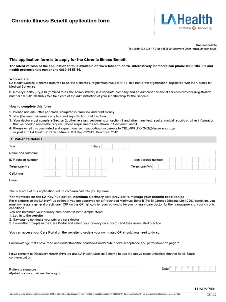 Chronic Illness Benefit Application Form - 230517 - 155431-1 | PDF ...